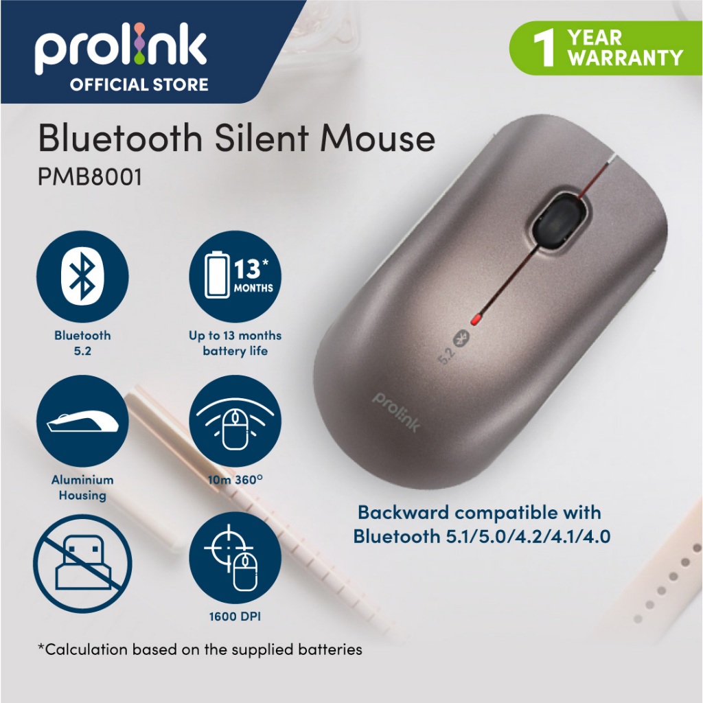Prolink Bluetooth 5.2 mouse | Last up to 13months battery lifespan ...