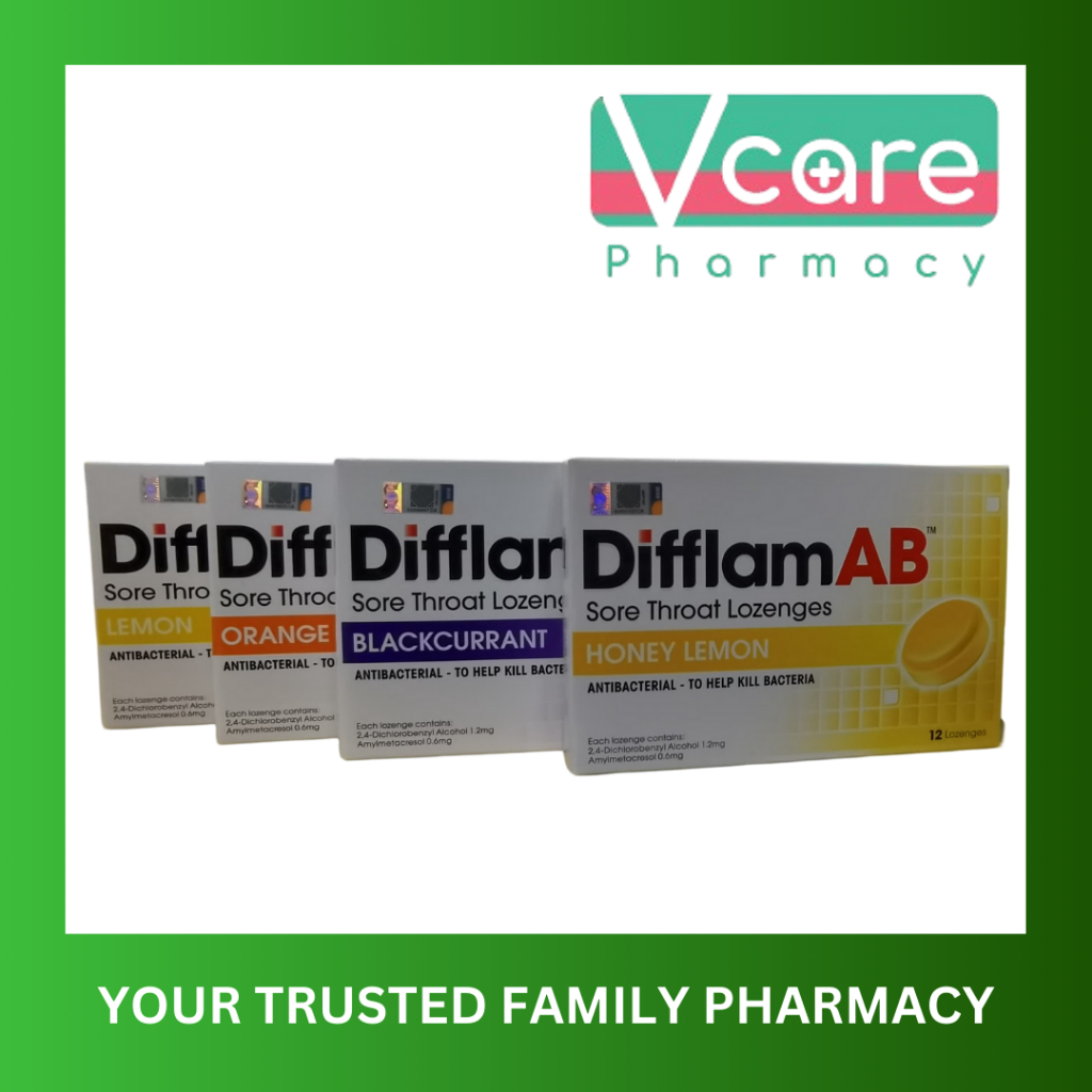 DIFFLAM AB SORE THROAT LOZENGES 12'S (BLACKCURRANT/ORANGE/LEMON/HONEY ...