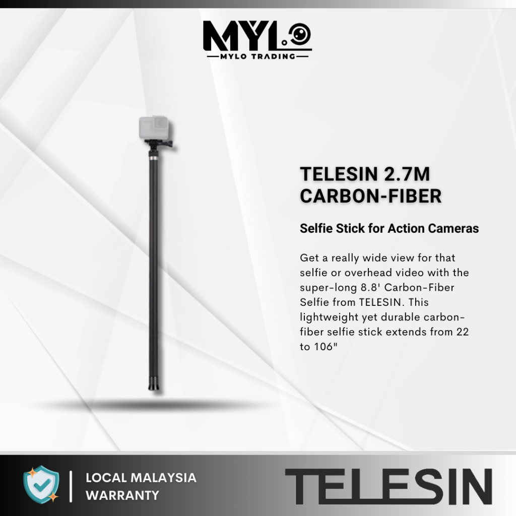 TELESIN 3M | 2.7M | 1.2M Carbon Fiber Invisible Selfie Stick Monopod ...