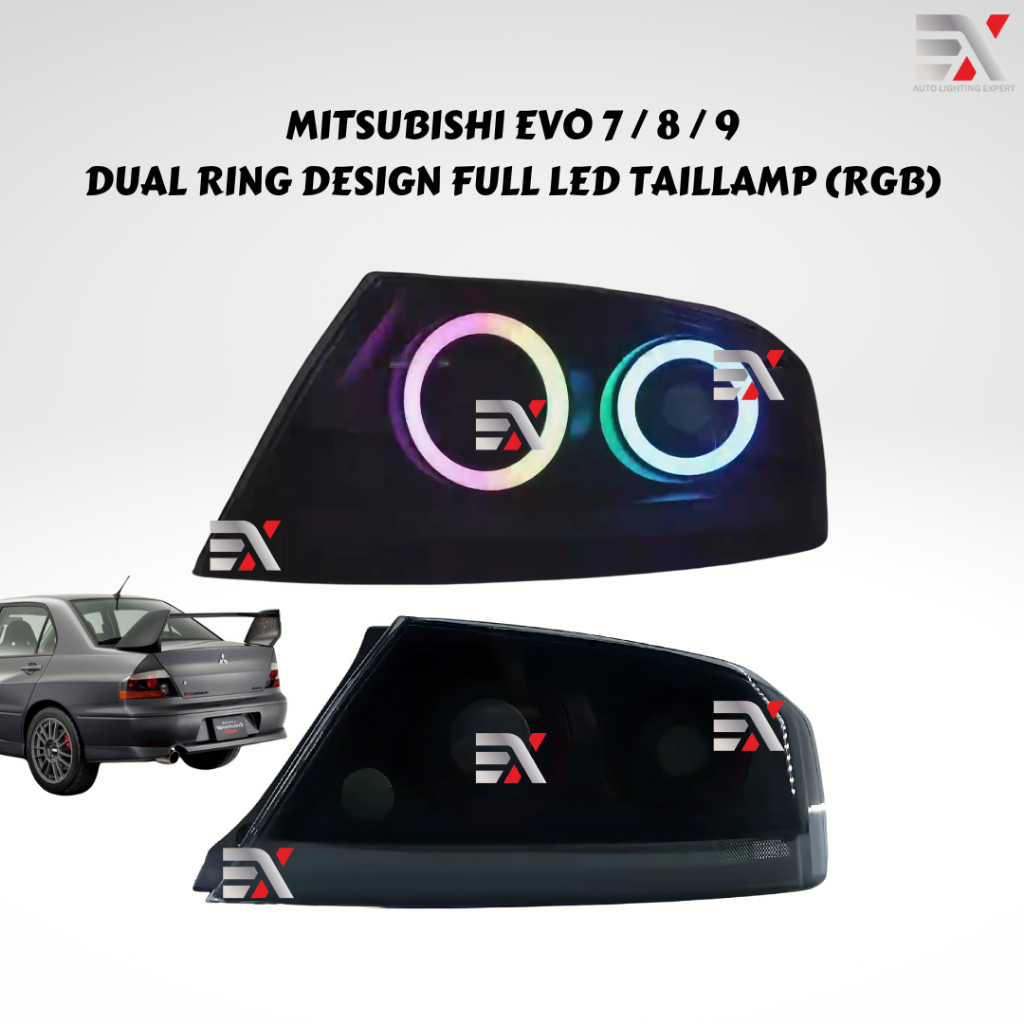MITSUBISHI EVO 7 / EVO 8 / EVO 9 LED TAILLAMP - DUAL RING DESIGN RGB ...
