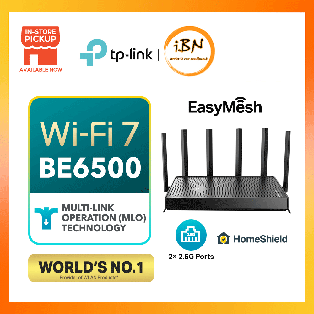 TP-Link Archer BE400 WiFi 7 BE6500 Dual Band Router Dual 2x 2.5G + 3x ...