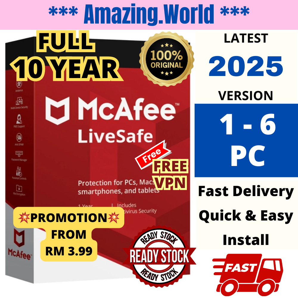 💥PROMOTION💥MCAFEE LIVESAFE ORIGINAL ANTIVIRUS SOFTWARE 2025 version [10 YEARS ] [ORIGINAL KEYS ...
