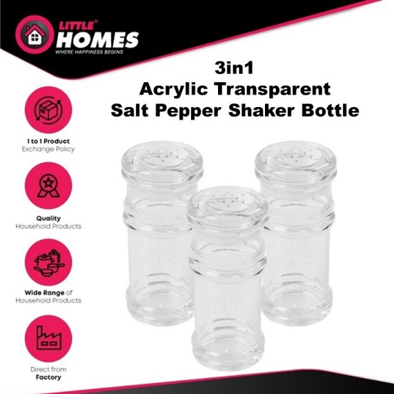 3 in 1 Acrylic Transparent Condiment Salt Pepper Shaker Bottle 150ml ...