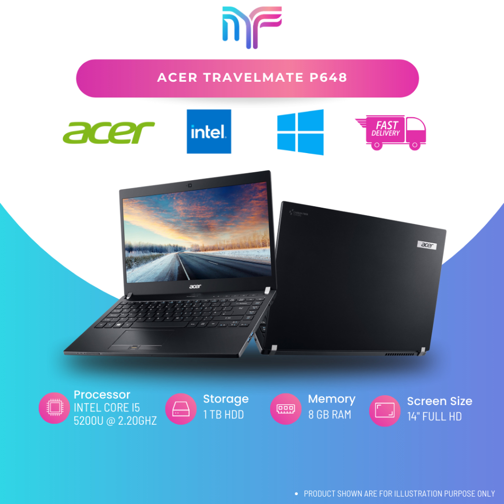 Acer TravelMate P648 Laptop Intel Core i5-6200U 8GB RAM 1TB HDD 14" Full HD Windows 10 Pro ...