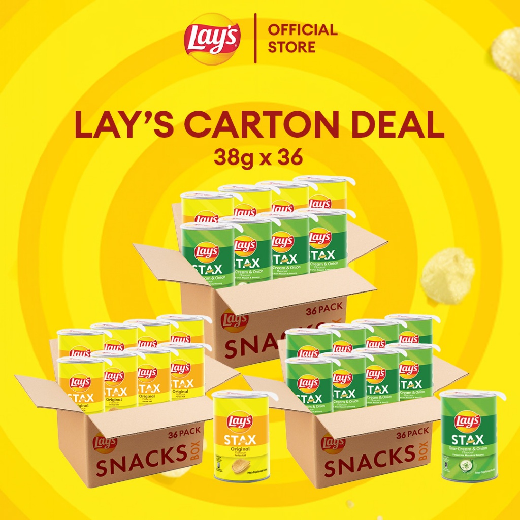 [Full Carton] Lay's MY Stax Classic/Sour Cream & Onion 38g x 36 / [Karton Penuh] Lay's Stax ...
