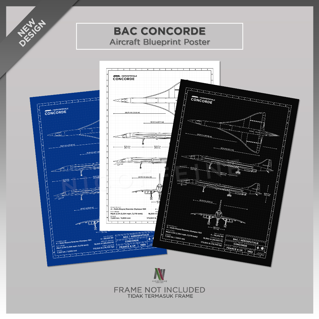 [Poster Only] Concorde Supersonic Airliner Flight Minimal Blueprint ...