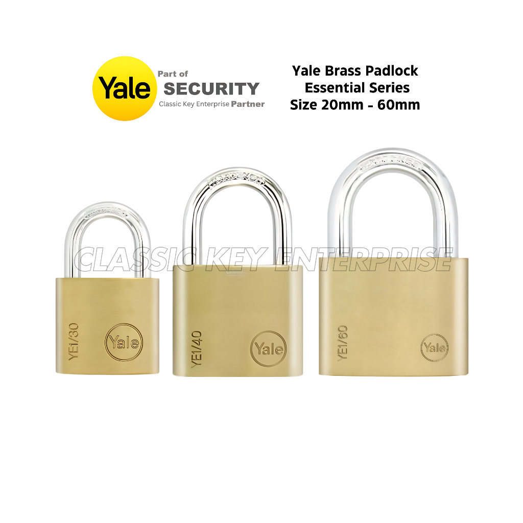 YALE PADLOCK ESSENTIAL SOLID BRASS MODEL YE1 (20mm / 25mm / 30mm / 40mm ...