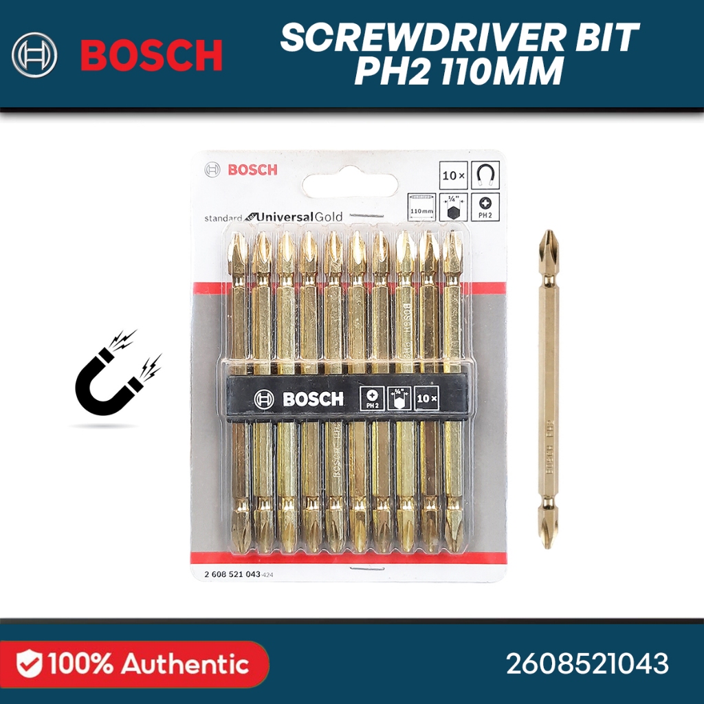 BOSCH 10PCS/PKT Gold Magnetic Philips Double Ended Screwdriver Bit PH2-110MM (2608521043 ...