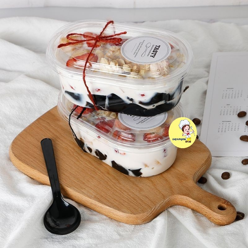 50Pcs/Pkt J150G - 500ml Plastic Cake Box with Lid Cookies Box Mousse ...