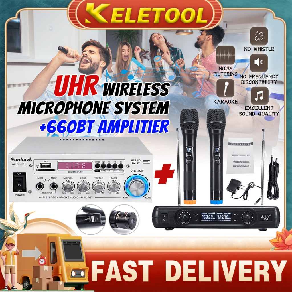 Dual wireless 660Bt cordless microphone karaoke Meters Dual Channels ...