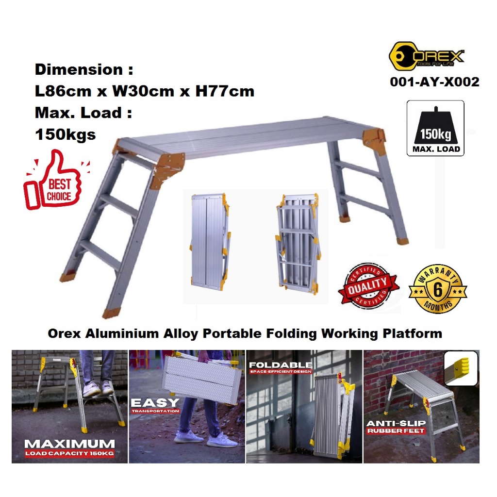 Orex (86 x 30cm) 150kg Load Aluminium Folding Platform Height 30-inch ...