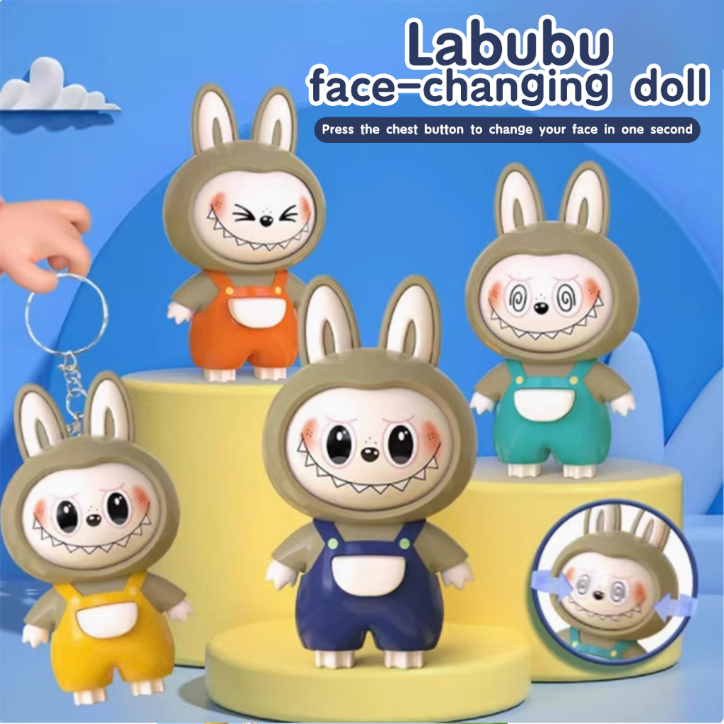 Labubu Key chain Creative Face Changing Keyring Funny Toy Surprise Gift ...