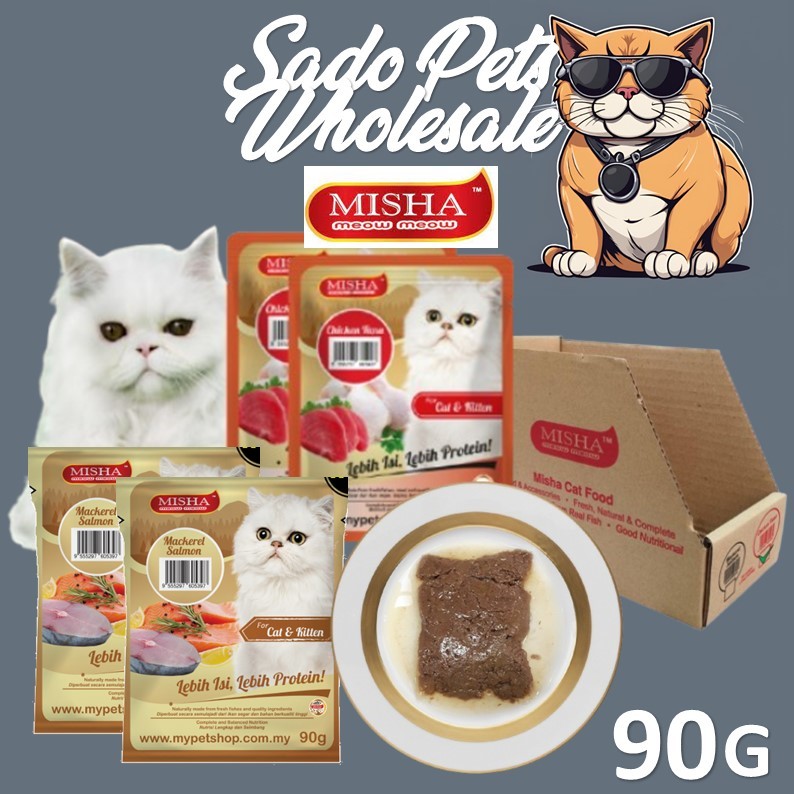 Misha Wet Cat Food Pouch 90g Makanan Kucing Basah Salmon Chicken Tuna ...