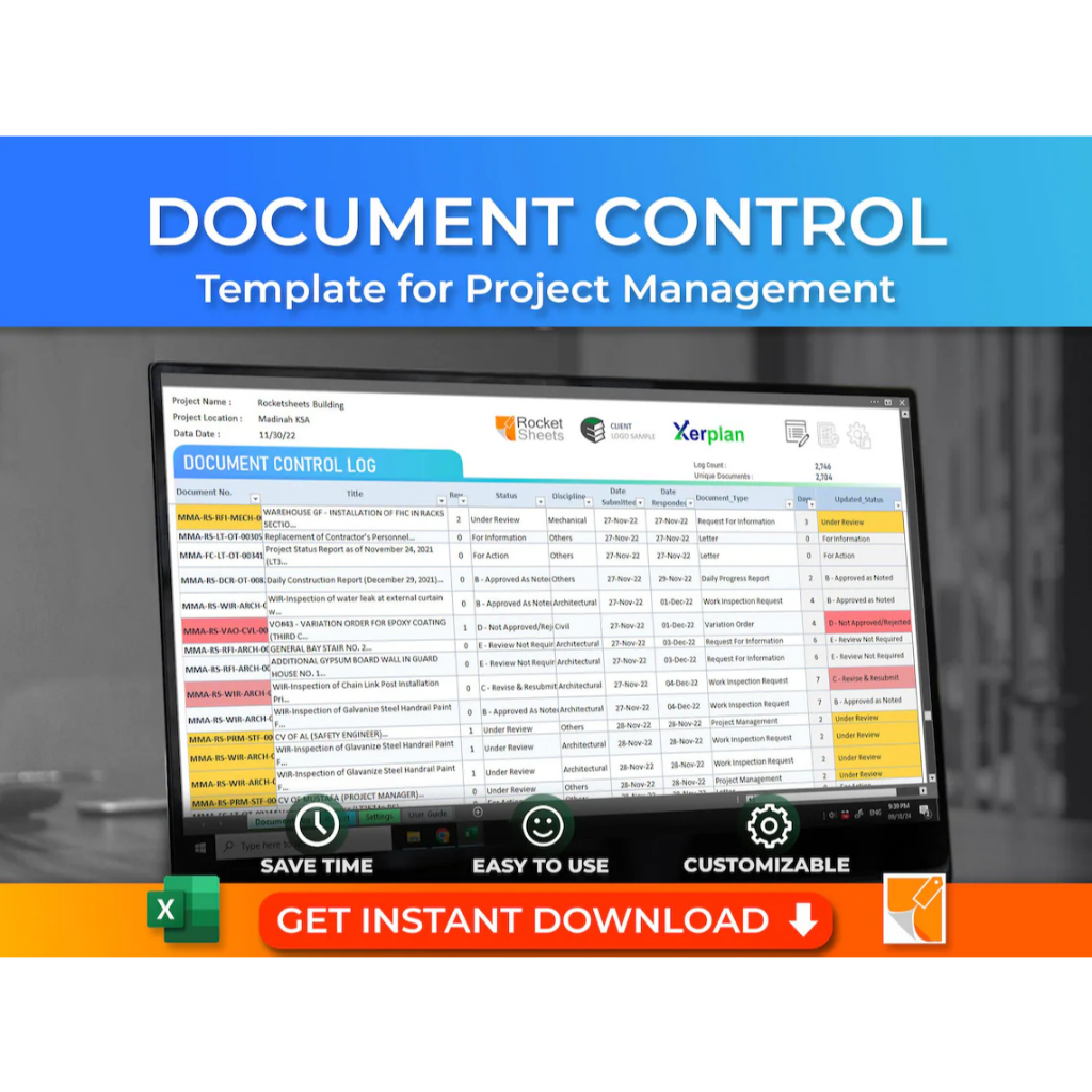 Document Control Template, Document Management Tools, Project Management Spreadsheet, Project ...