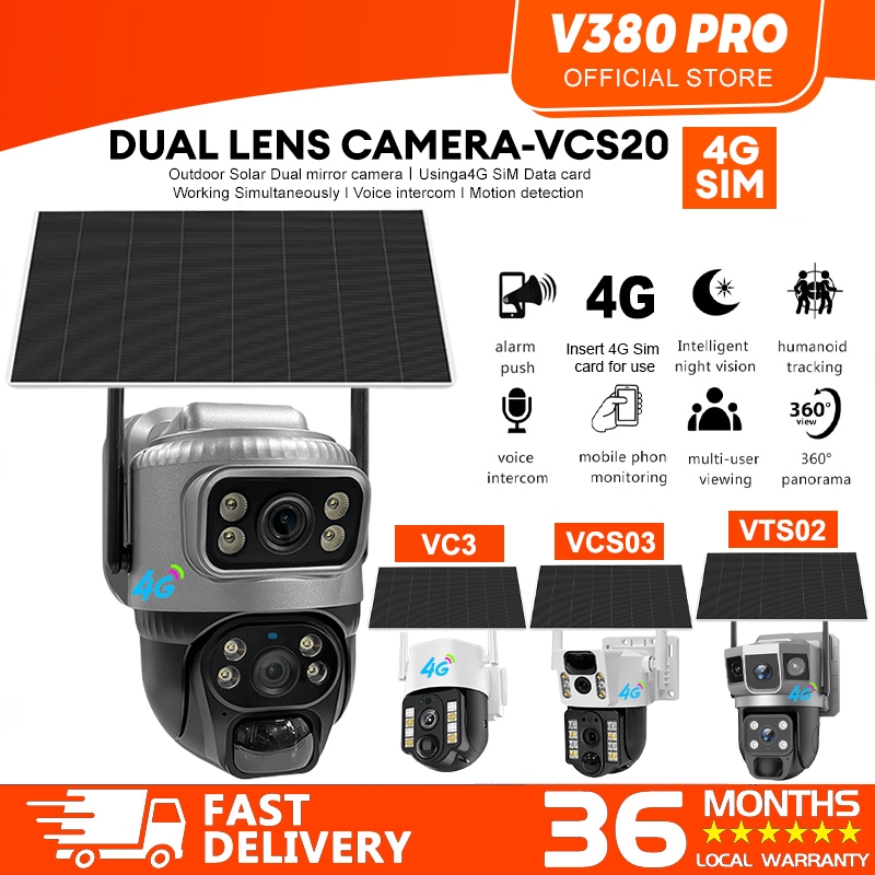 V380 Pro Solar outdoor cctv camera Wireless Dual lens 4G Sim waterproof ...