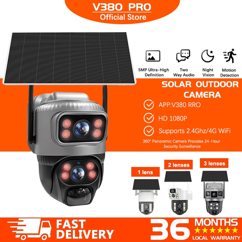 V380 Pro Solar outdoor cctv camera Wireless Dual lens Waterproof 360 ...
