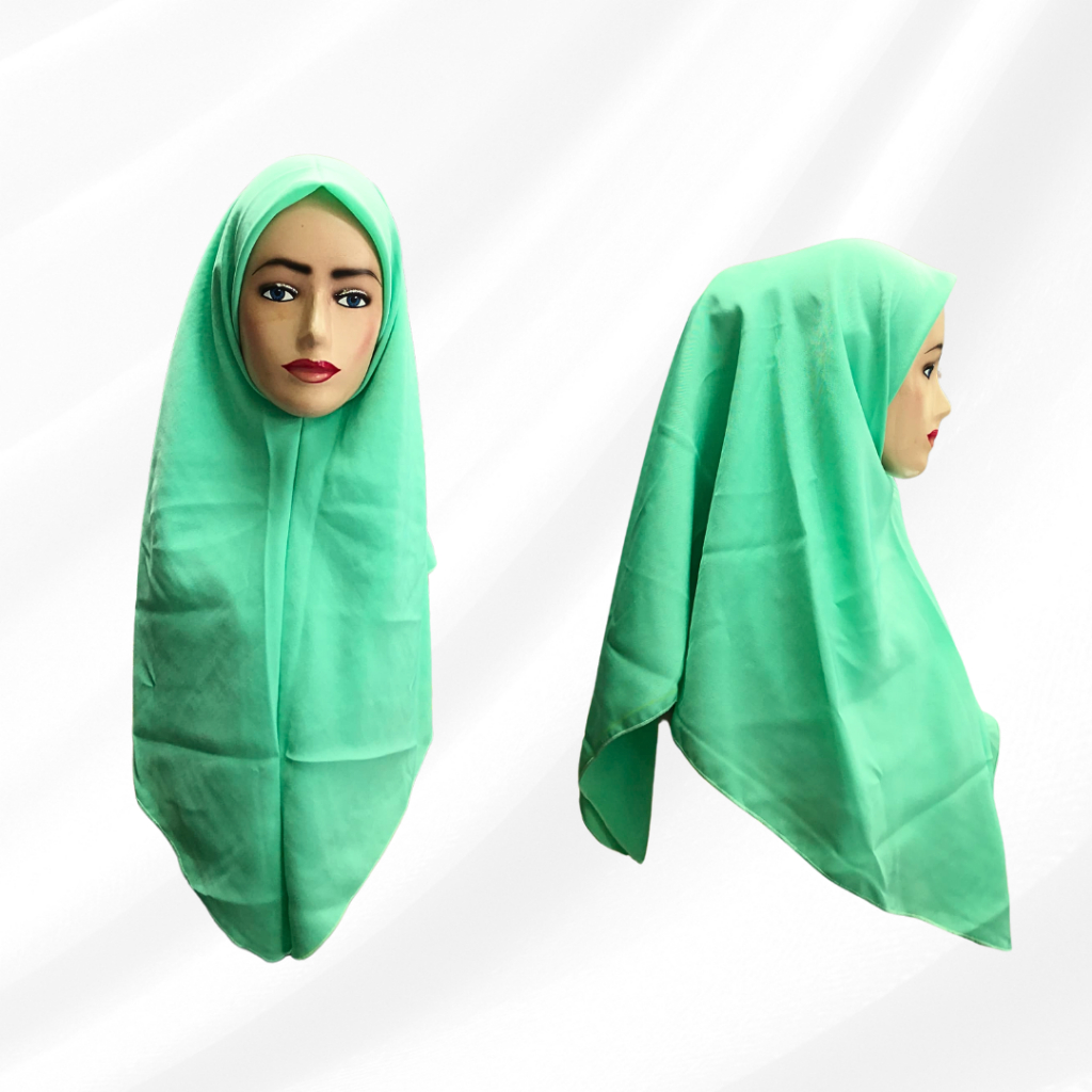 TUDUNG SEKOLAH HIJAU TURQOUISE MATERIAL KAIN LICIN JENIS DUA LAPIS ...
