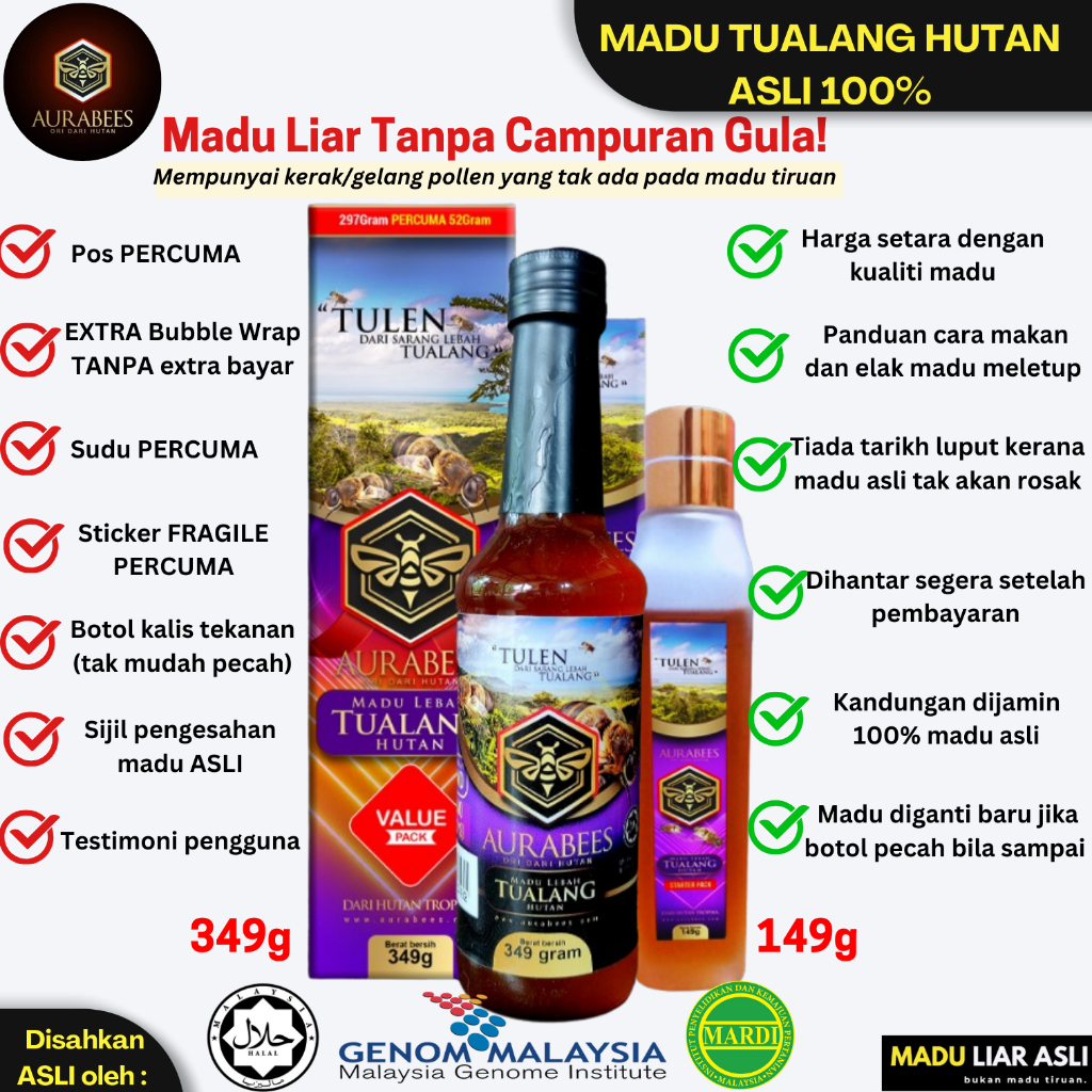 AURABEES MADU TUALANG Asli 100% Original Madu Lebah Liar Hutan Tualang ...