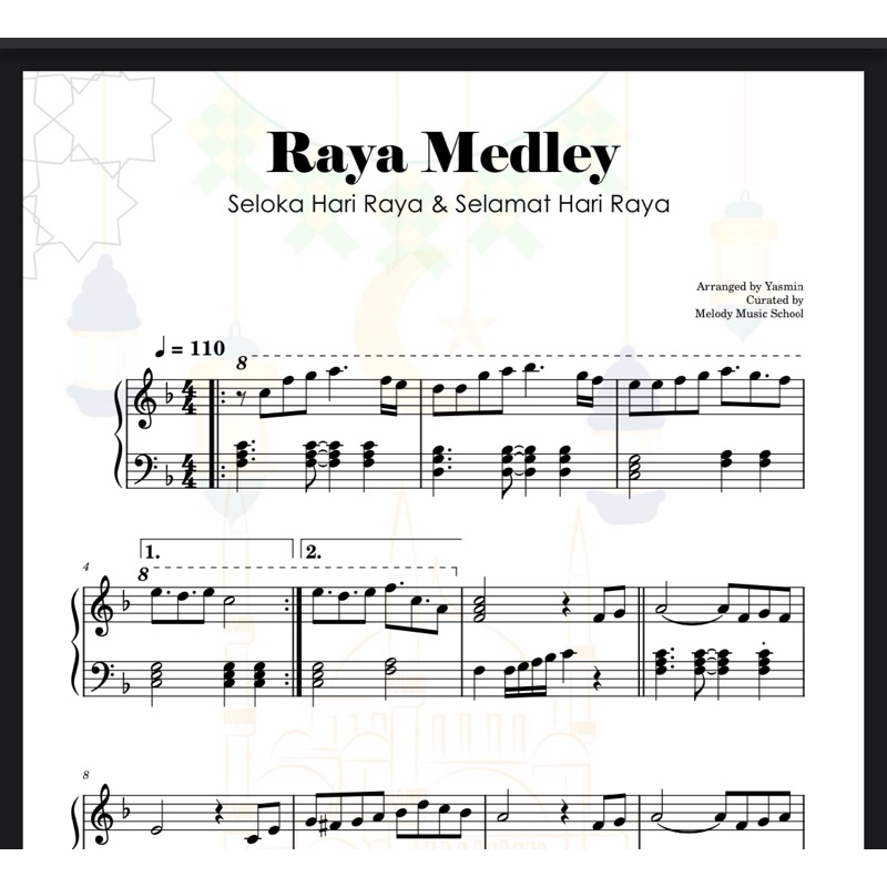 Raya Medley (Seloka Hari Raya & Selamat Hari Raya) Piano Sheet Music Score G3 with without ABC ...