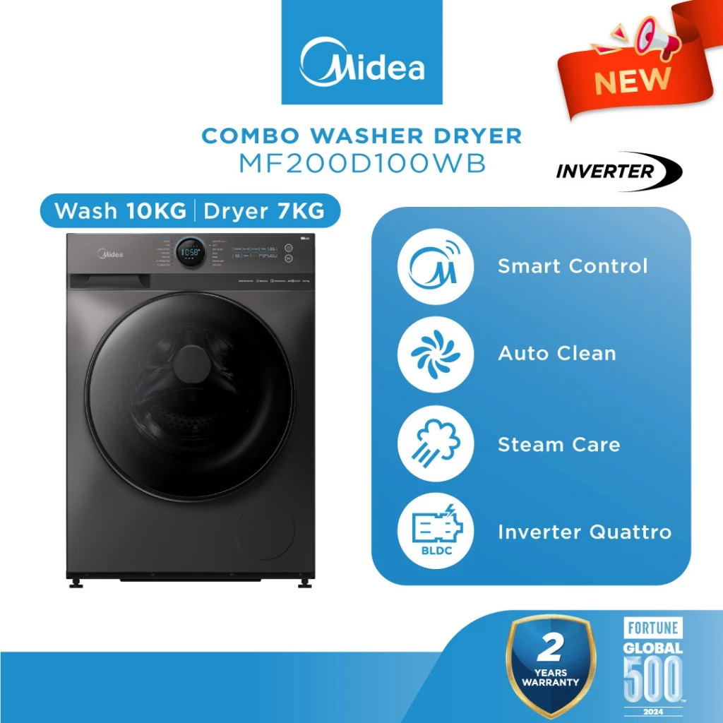 Midea MF200D100WB 10KG/7KG 2 In 1 Inverter Washer Dryer / Combo Washer Dryer / Washer / Dryer ...