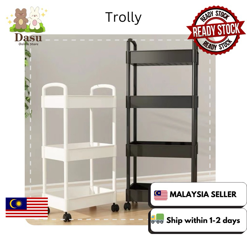 3/4 Tier Home Storage Trolley Kitchen Storage portable Organizer Handle ...