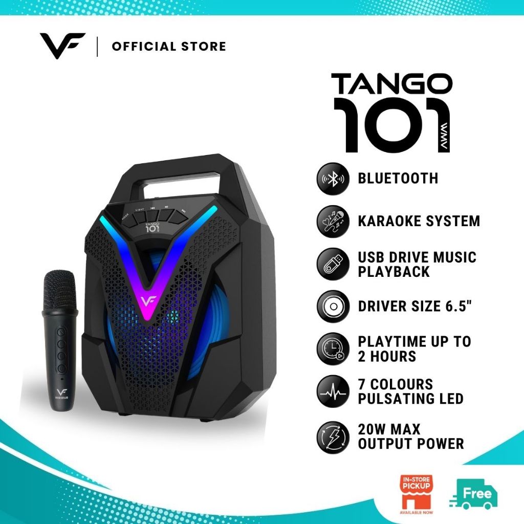 Vinnfier VF Tango 101 WMV 20W Max Portable Karaoke Bluetooth Speaker Wireless Microphone USB ...