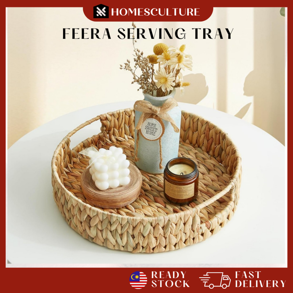 FEERA Handwoven Round Wicker Serving Decorative Tray Seagrass Water ...