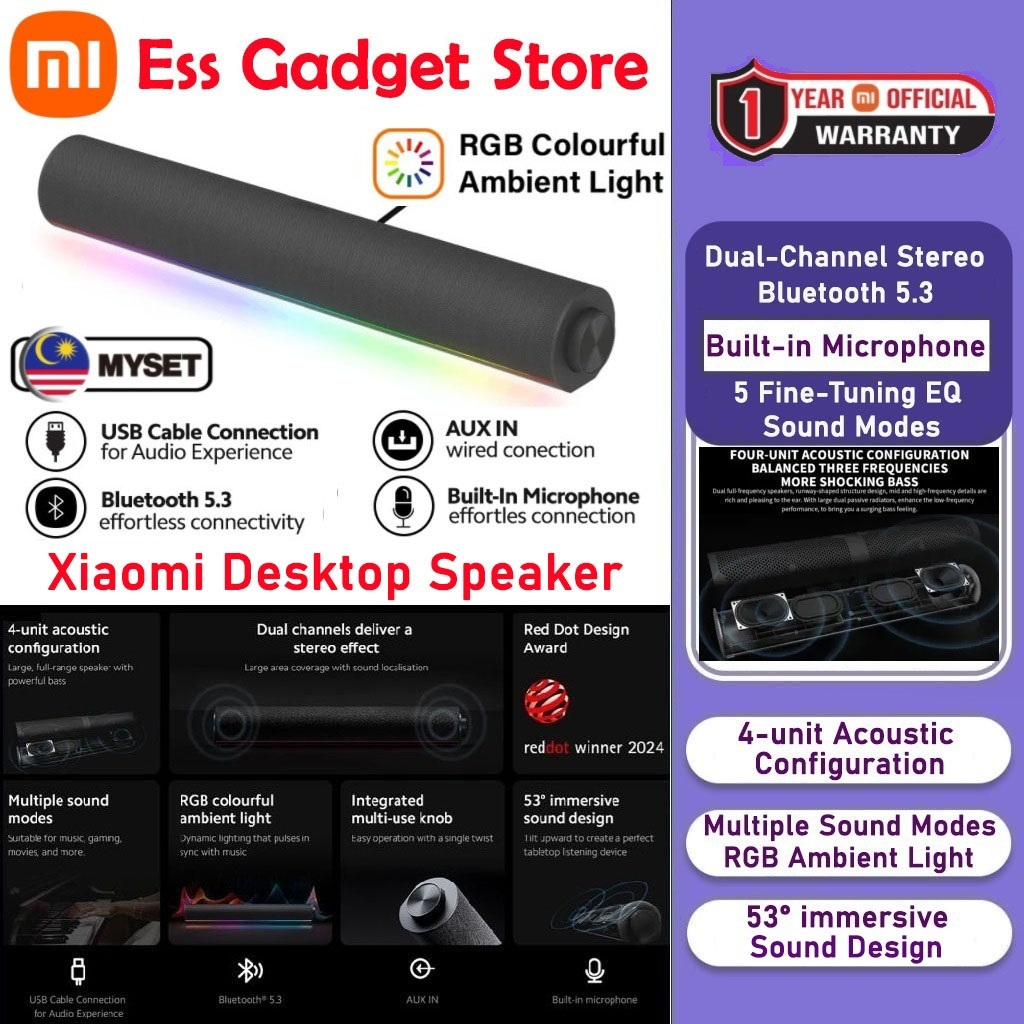 MYSET Xiaomi Desktop Speaker USB-C AUX IN | Bluetooth 5.3 Colorful RGB ...