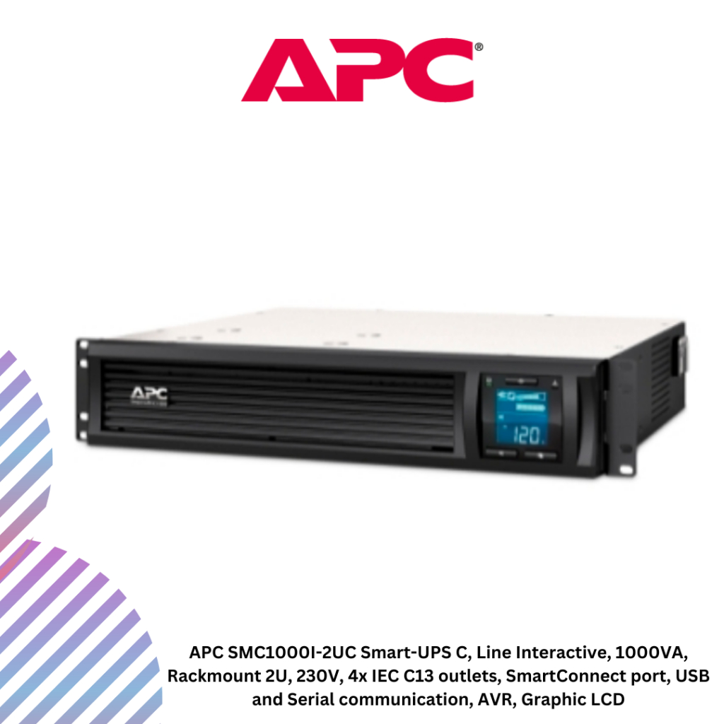 APC SMC1000I-2UC Smart-UPS C, Line Interactive, 1000VA, Rackmount 2U, 230V, 4x IEC C13 outlets ...