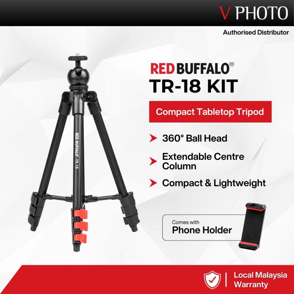 RED BUFFALO TR-18 KIT TABLETOP TRIPOD WITH PHONE HOLDER COMPACT TRIPOD ...