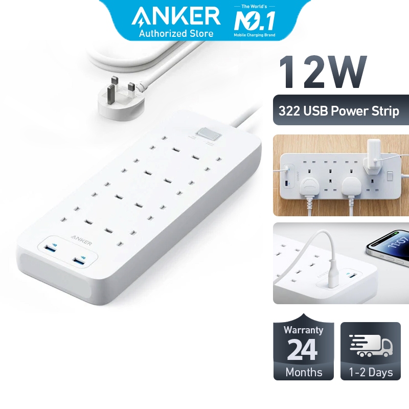 ANKER A9142K21 Extension Plug Power Socket Extension Cord 8 AC Plugs ...