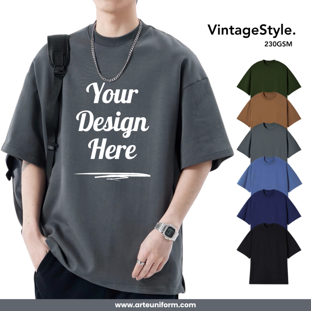 CUSTOM T-Shirt Oversize Cotton Printing Crew Neck Vintage Cetak Baju ...