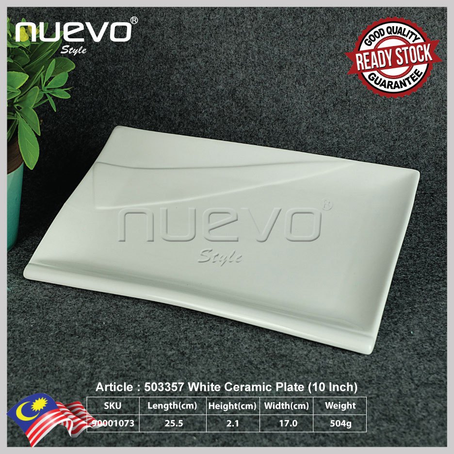 NUEVO 10 Inch white ceramic rectangular plate 白色陶瓷矩形碟 Pinggan segi ...