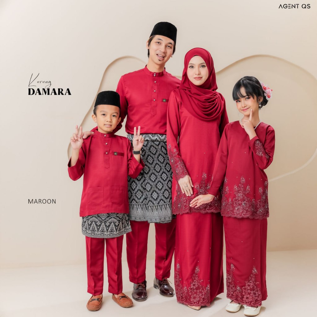 [ Set Family ] KURUNG DAMARA | BAJU RAYA WARNA MAROON | Shopee Malaysia