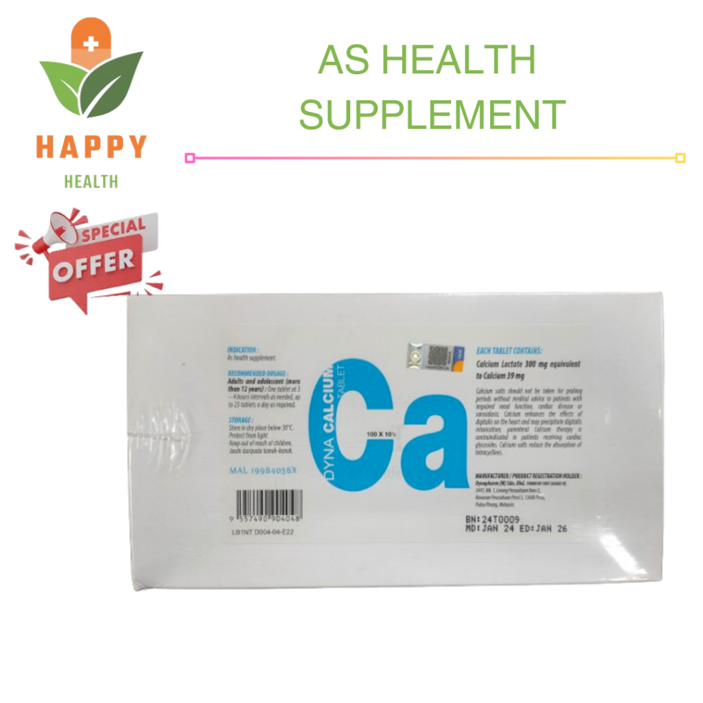 [ Exp 1/2026 ] Dyna Calcium Lactate 300MG Tablet 1000'S - As Health ...