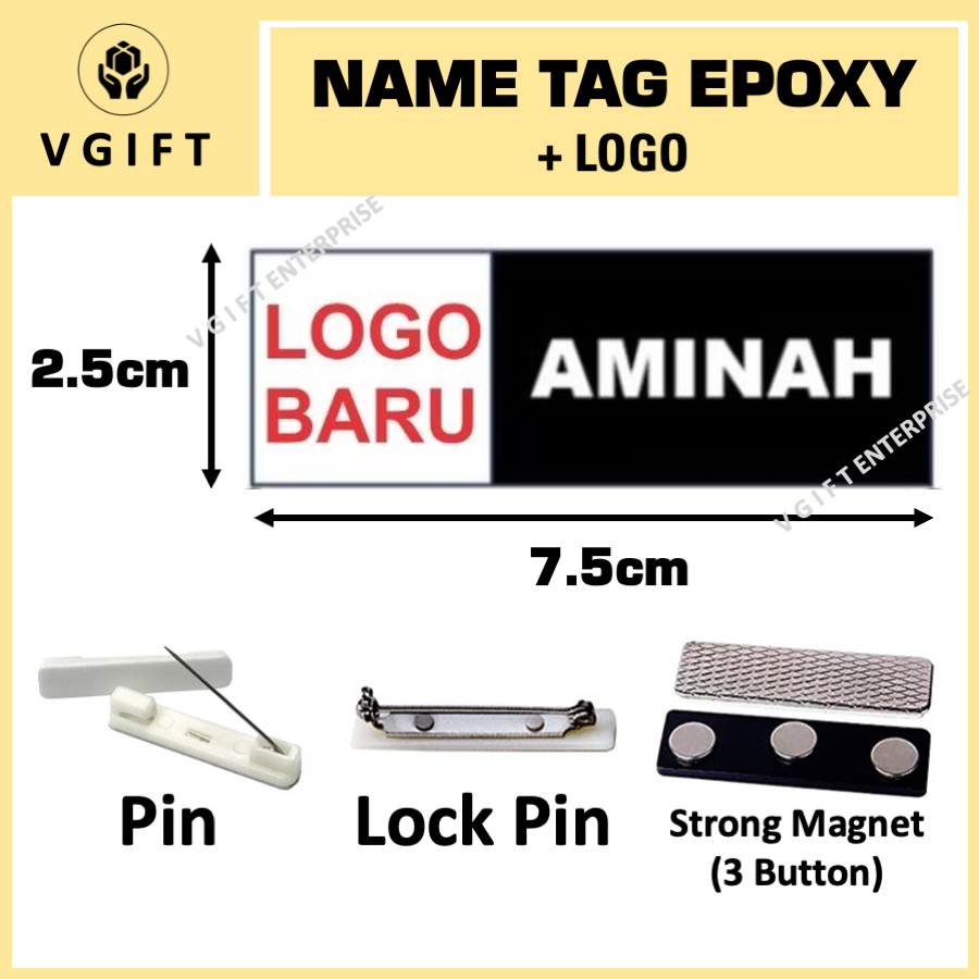 Name Tag Magnet Pin Epoxy Nametag Magnet Pin Epoxy | Shopee Malaysia