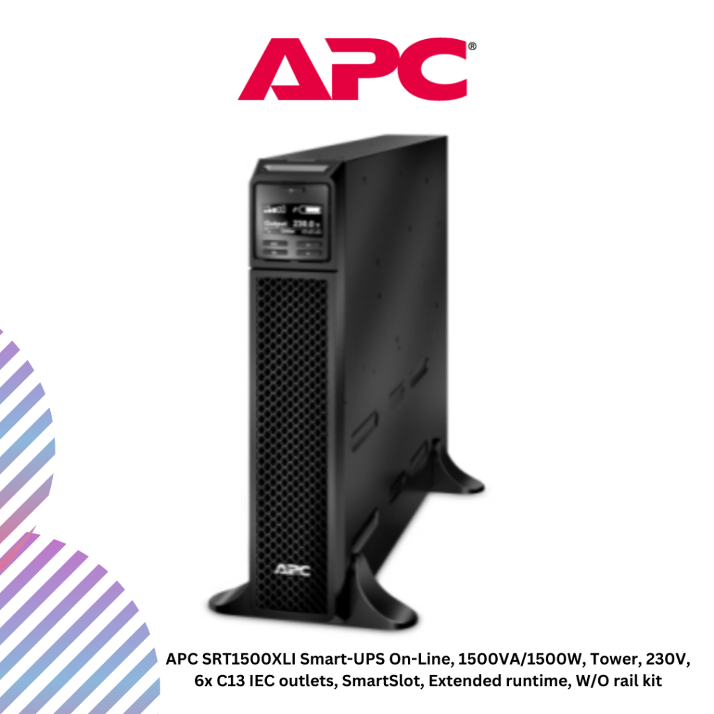APC SRT1500XLI Smart-UPS On-Line, 1500VA/1500W, Tower, 230V, 6x C13 IEC outlets, SmartSlot ...