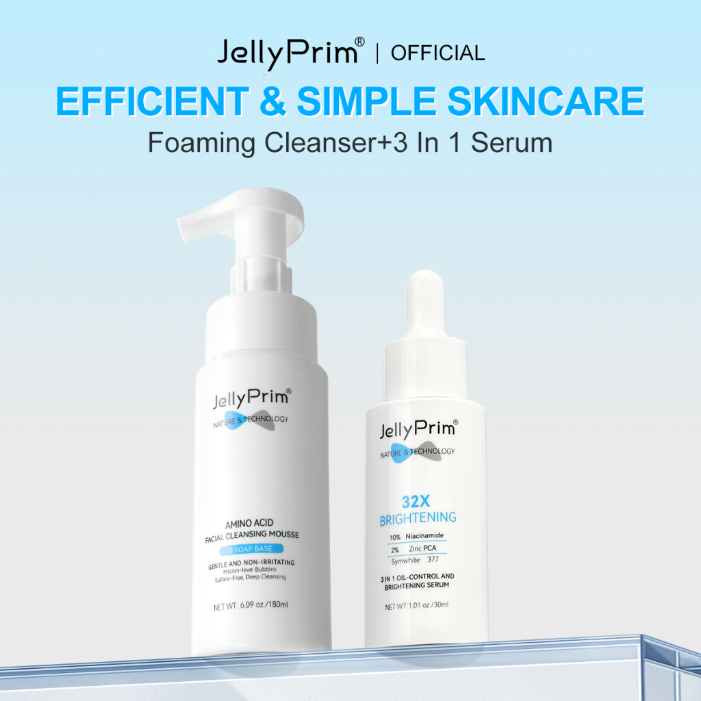 JellyPrim Efficient Skin Care Set Amino Acid Foaming Cleanser 3 IN 1 ...