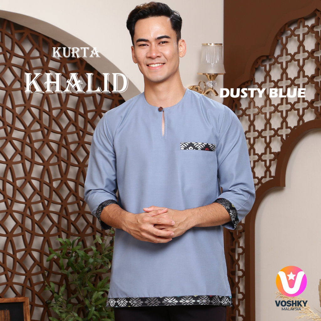 DUSTY BLUE - SONGKET BORDER KURTA KHALID TELUK BELANGA LENGAN TIGA SUKU ...