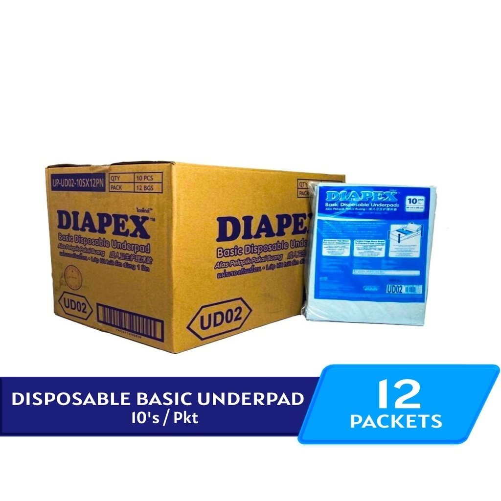 Diapex Basic Disposable Underpads 10/PACK - (60CM x 90CM) 1CTN 12PACKS ...