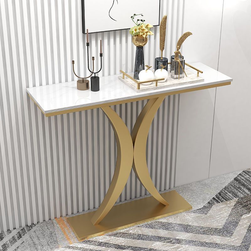 Modern rock slab entrance hall table, narrow against the wall strip ...