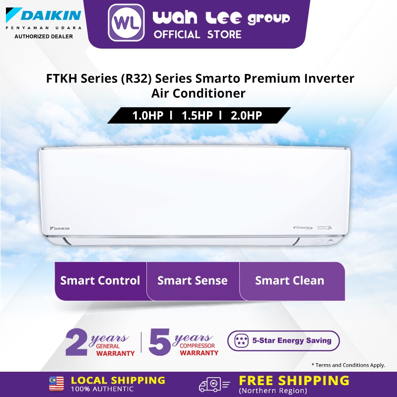 DAIKIN 1.0HP 1.5HP 2.0HP Smarto Premium Inverter Air Conditioner FTKH ...