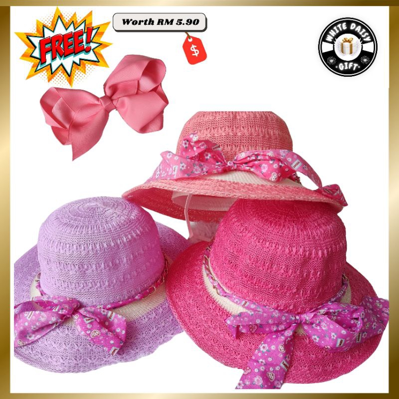 Kids Beach Hat Girl Summer Sunshade Topi Budak Pantai Picnic Hat Korean ...