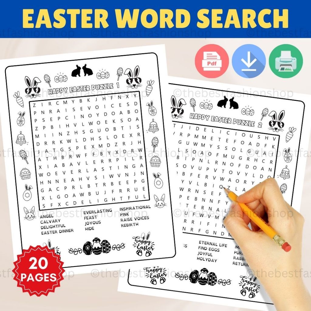 A044 [PDF] Easter Word Search Activity Pages Printable Puzzle Worksheet ...
