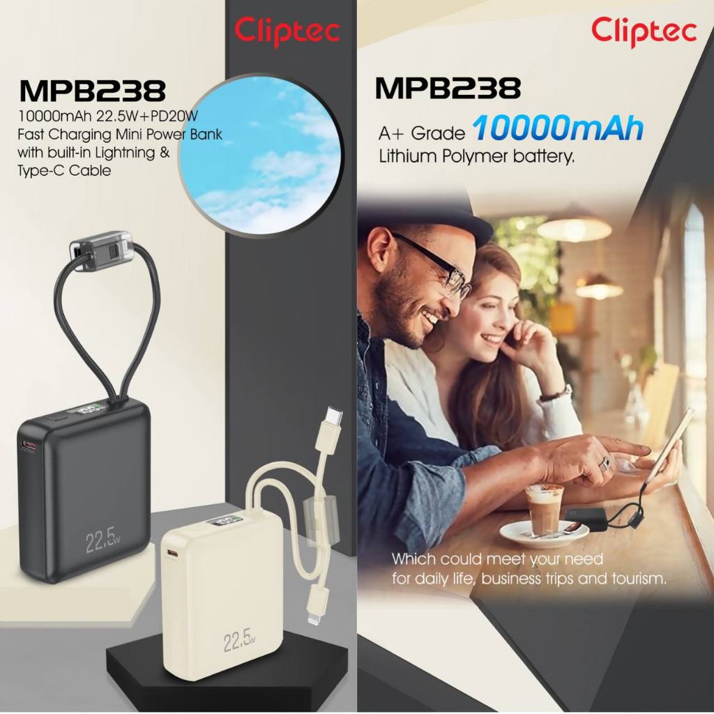 CLIPTEC MPB238 10000mAh 22.5W+PD20W FAST CHARGING MINI POWER BANK W ...
