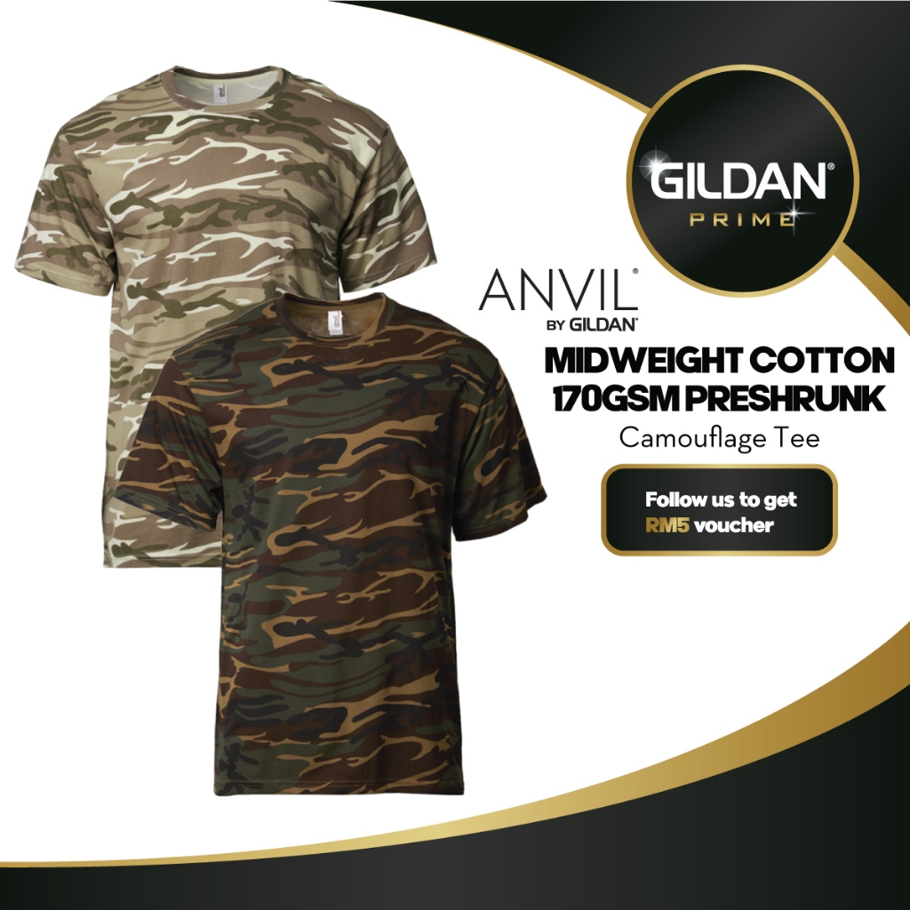 GILDAN PRIME x ANVIL Premium Cotton 170gsm Side-Seamed Camouflage T ...