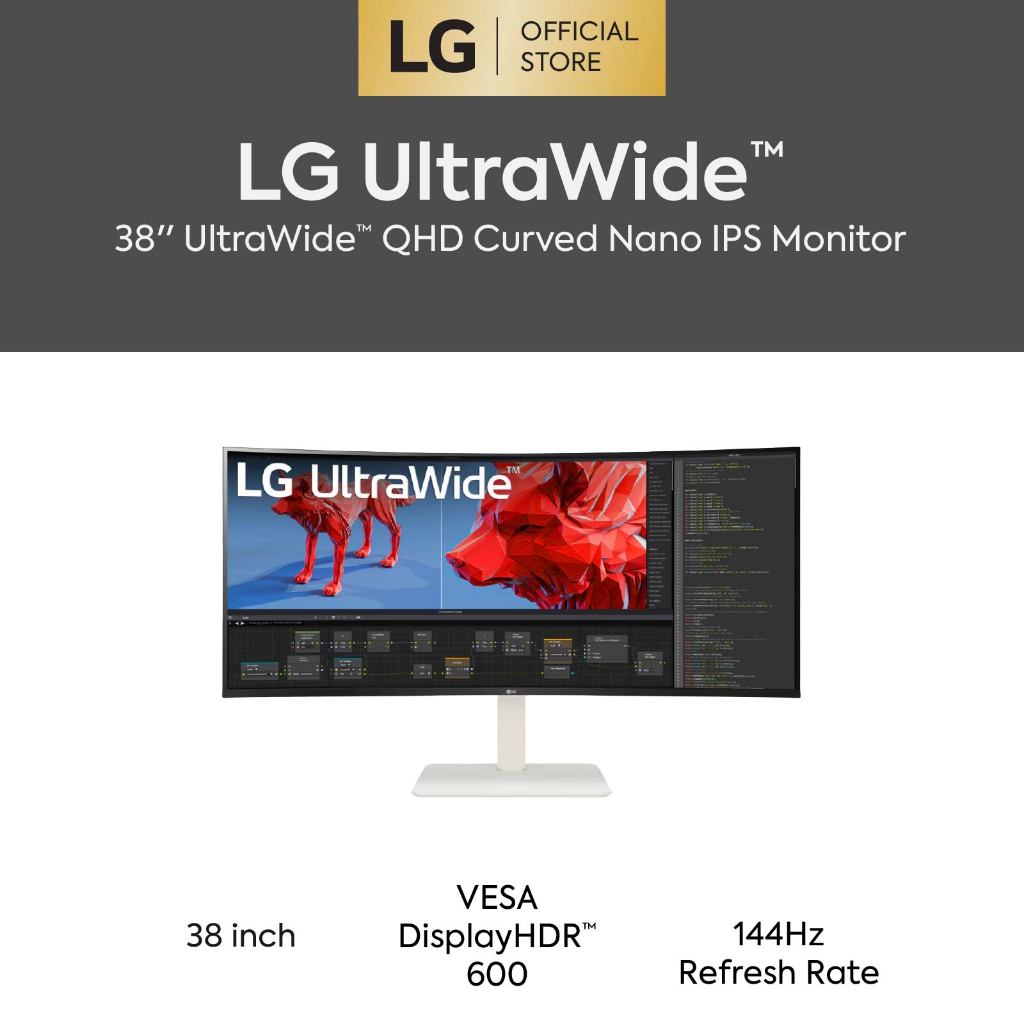 LG 38" 38WR85QC UltraWide Curved Monitor WQHD with VESA DisplayHDR 600 ...
