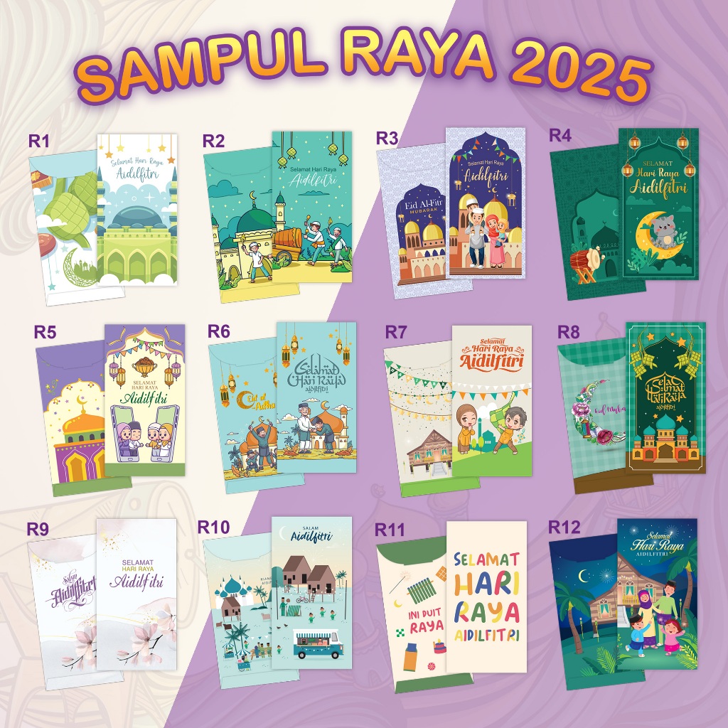 [2025 12Design] 6pcs/Pkt Sampul Duit Raya Aidilfitri Kartun Angpau ...