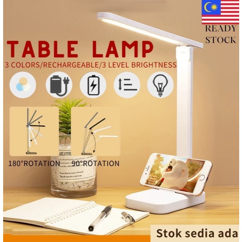 LED Table Lamp Foldable Rechargeable Adjustable Brightness Study Lamp ...