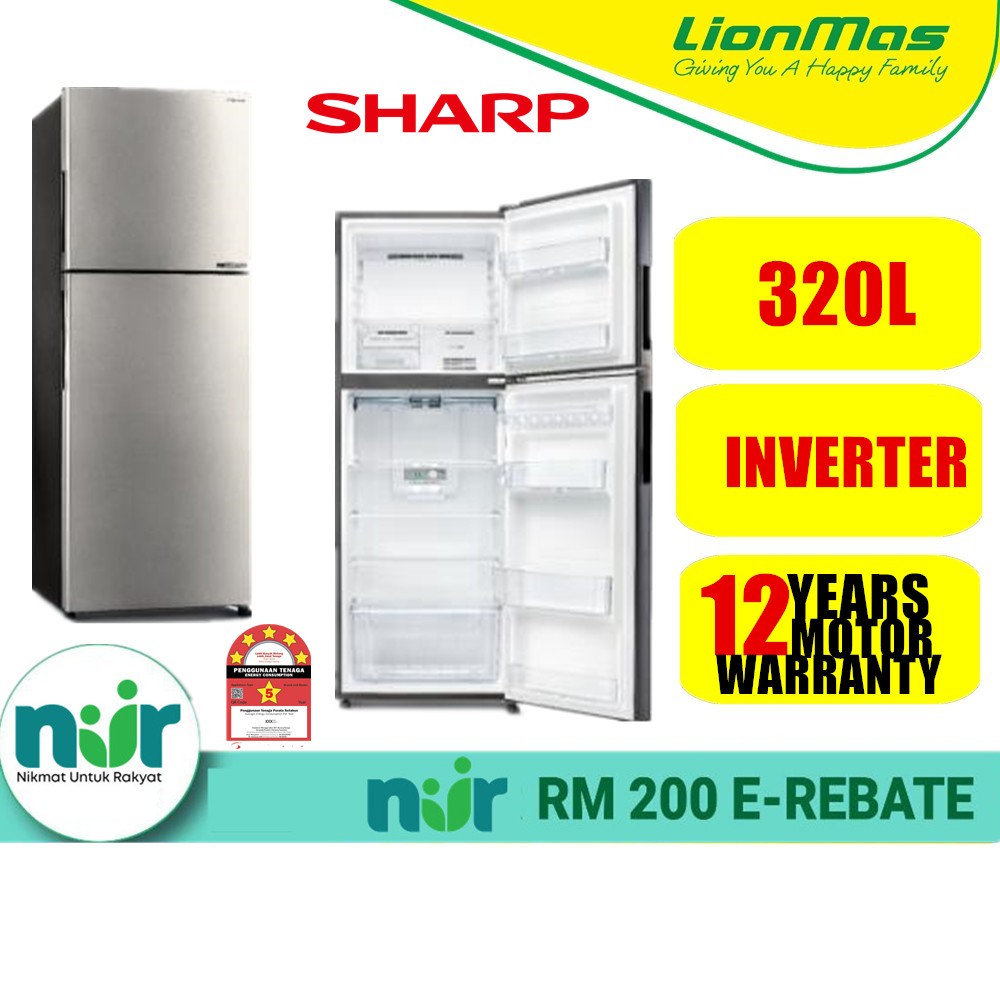 【NUR REBATE】SHARP 320L J-TECH INVERTER REFRIDGERATOR SJ-3222MSS FRIDGE ...